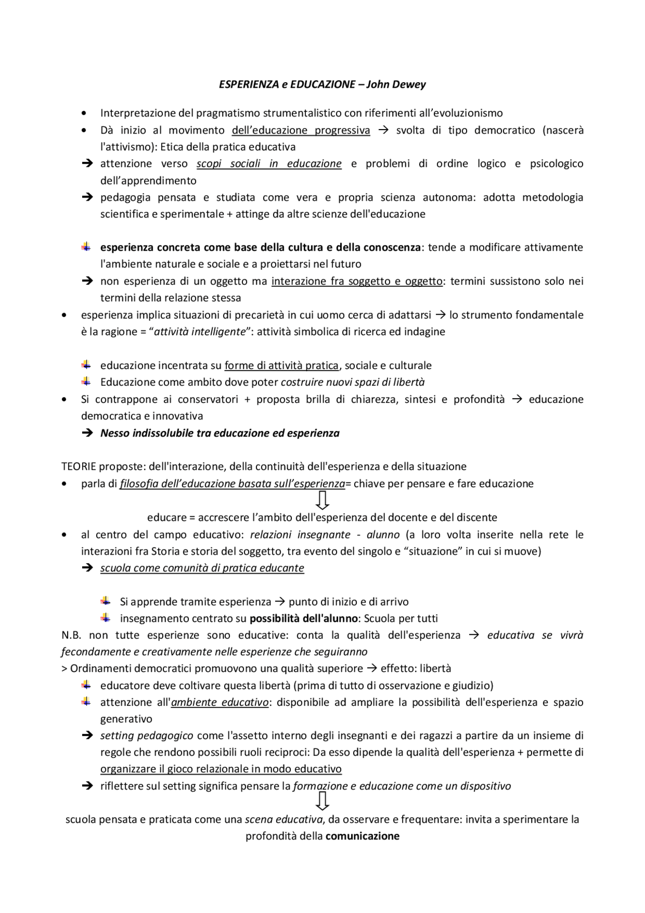 Esperienza E Educazione Schemi Dewey Docsity