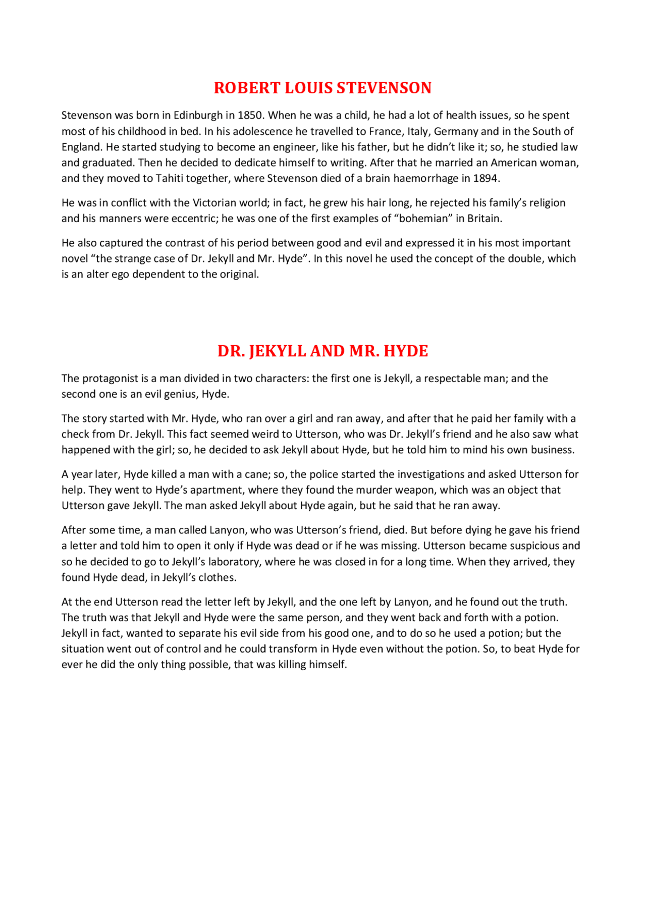 Stevenson Dr Jekyll And Mr Hyde Docsity