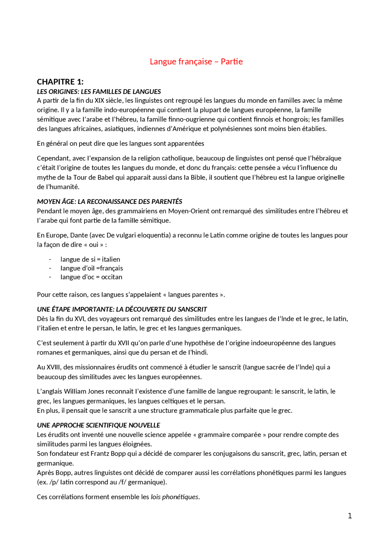 Introduction à Lhistoire De La Langue Française Docsity