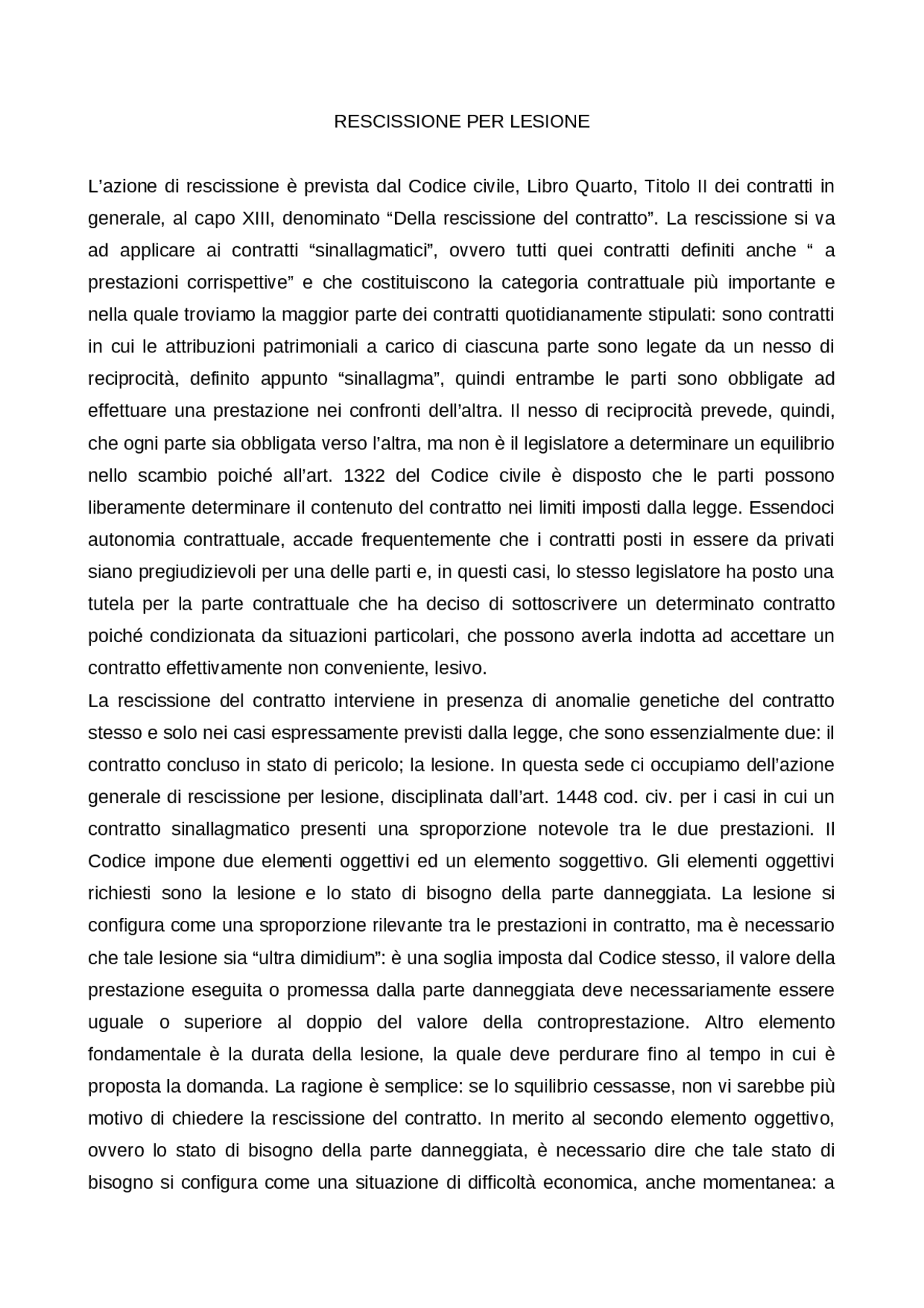 Rescissione Per Lesione Docsity