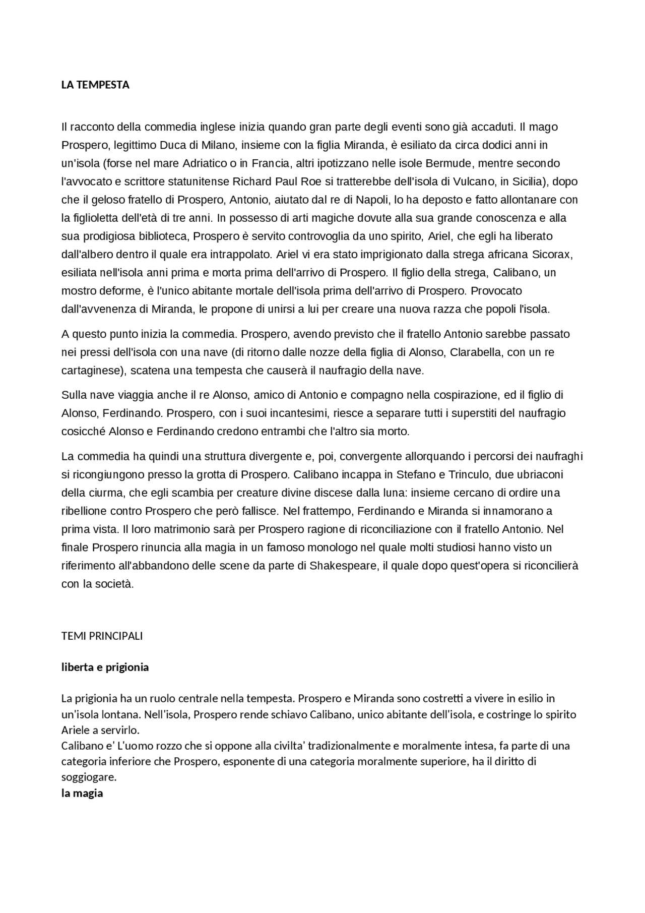 La Tempesta Shakespeare Docsity