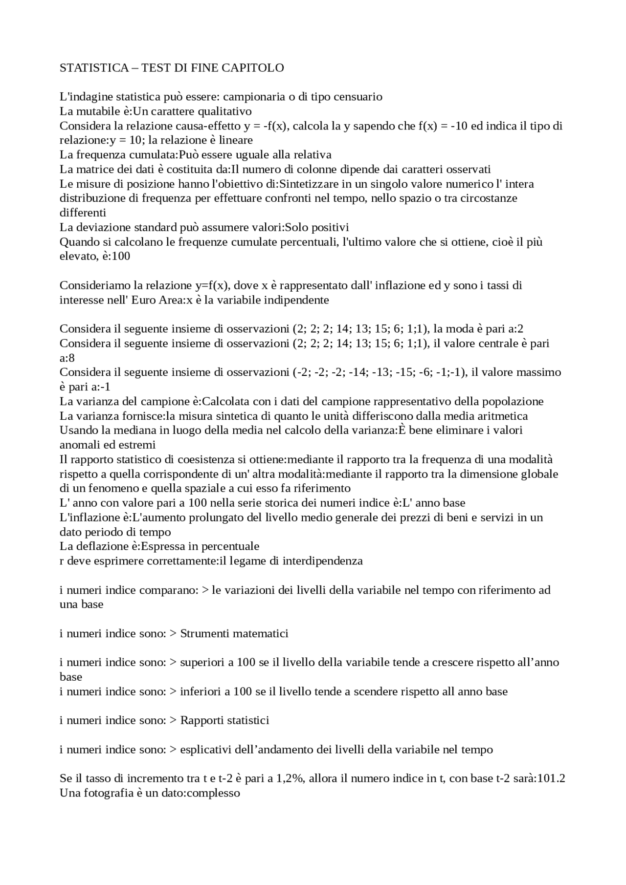 RISPOSTE STATISTICA (SECS-S/01) - PEGASO 2022 - Docsity