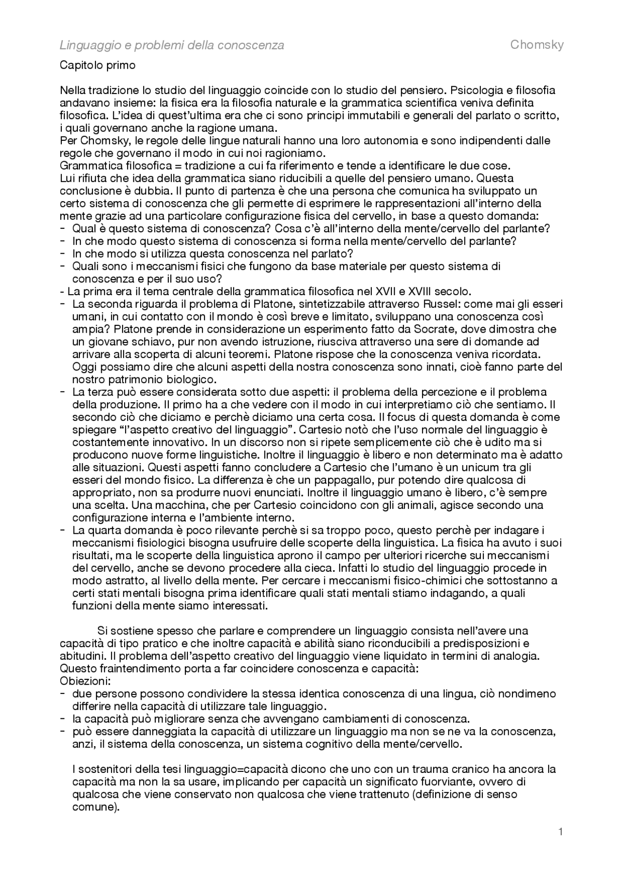 Linguaggio E Problemi Della Conoscenza Docsity