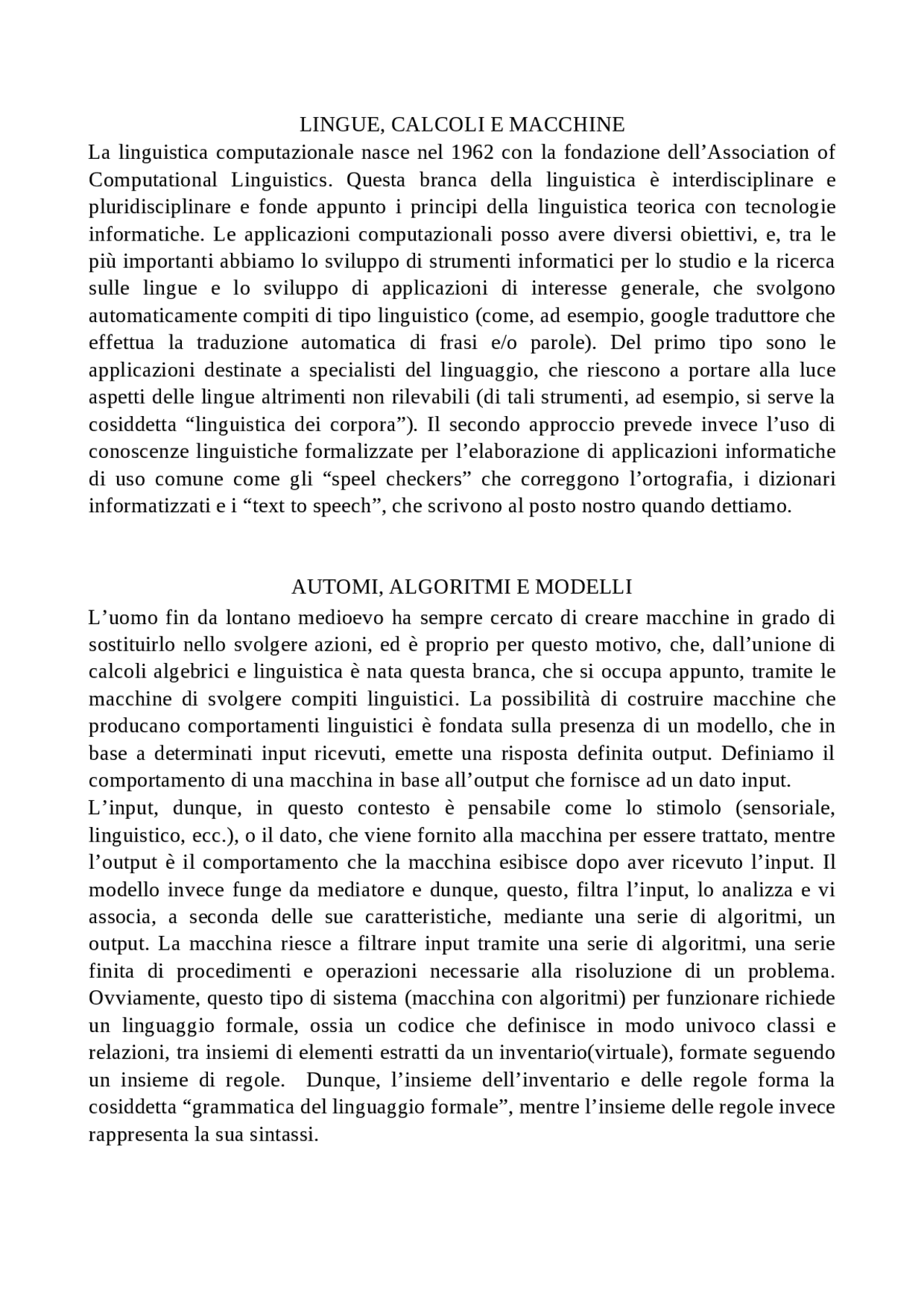 Introduzione Alla Linguistica Computazionale Docsity