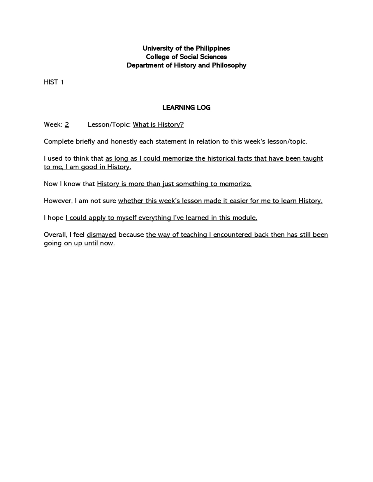 Module 1 Learning Log Docsity