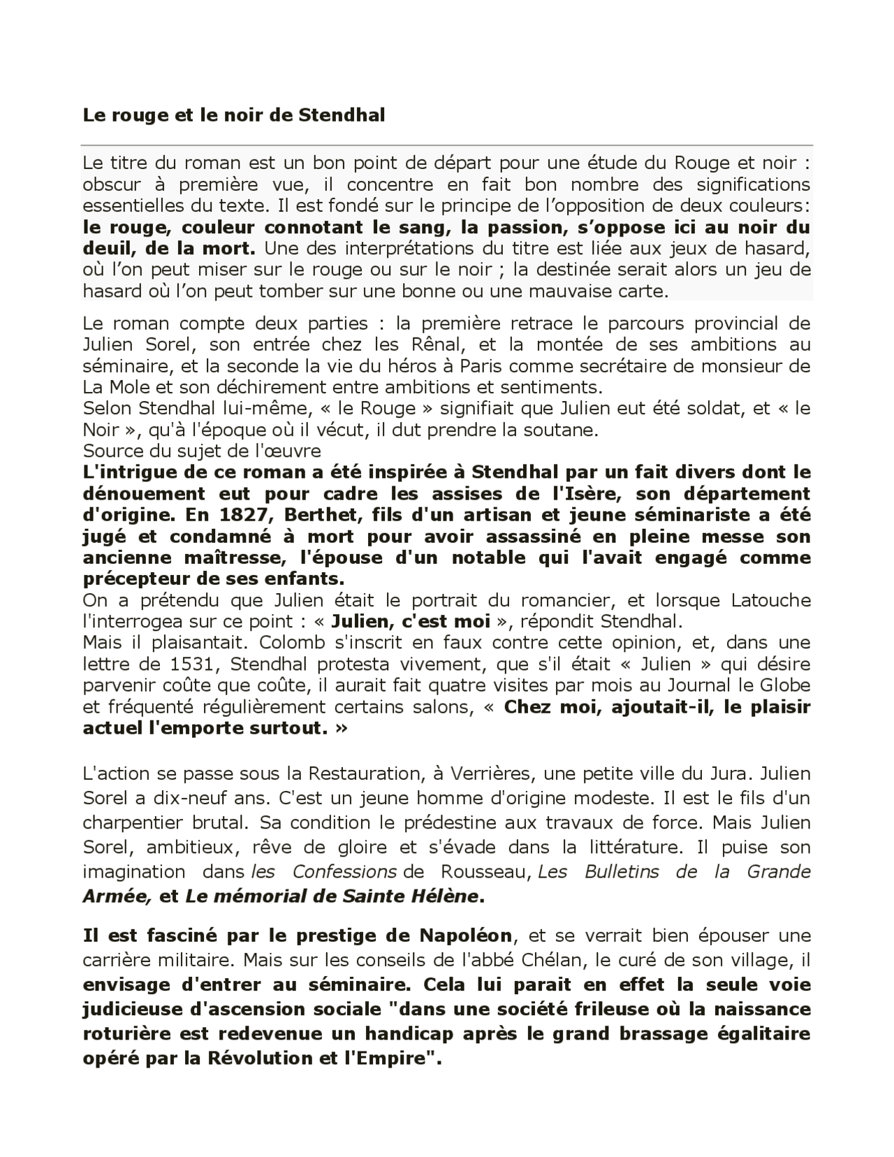 Le Rouge Et Le Noir De Stendhalpdf Docsity