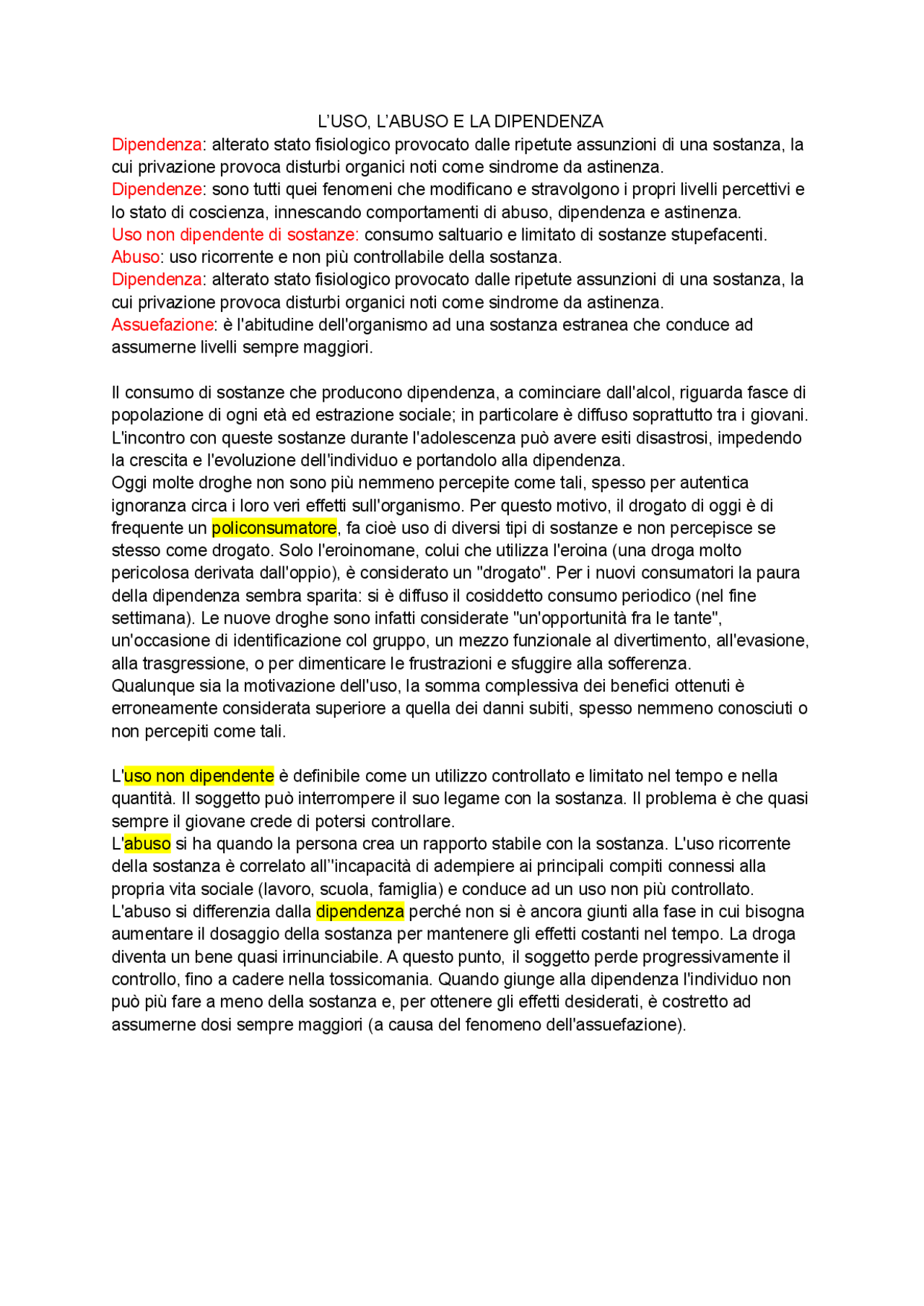 Le Dipendenze E Il Doping Docsity