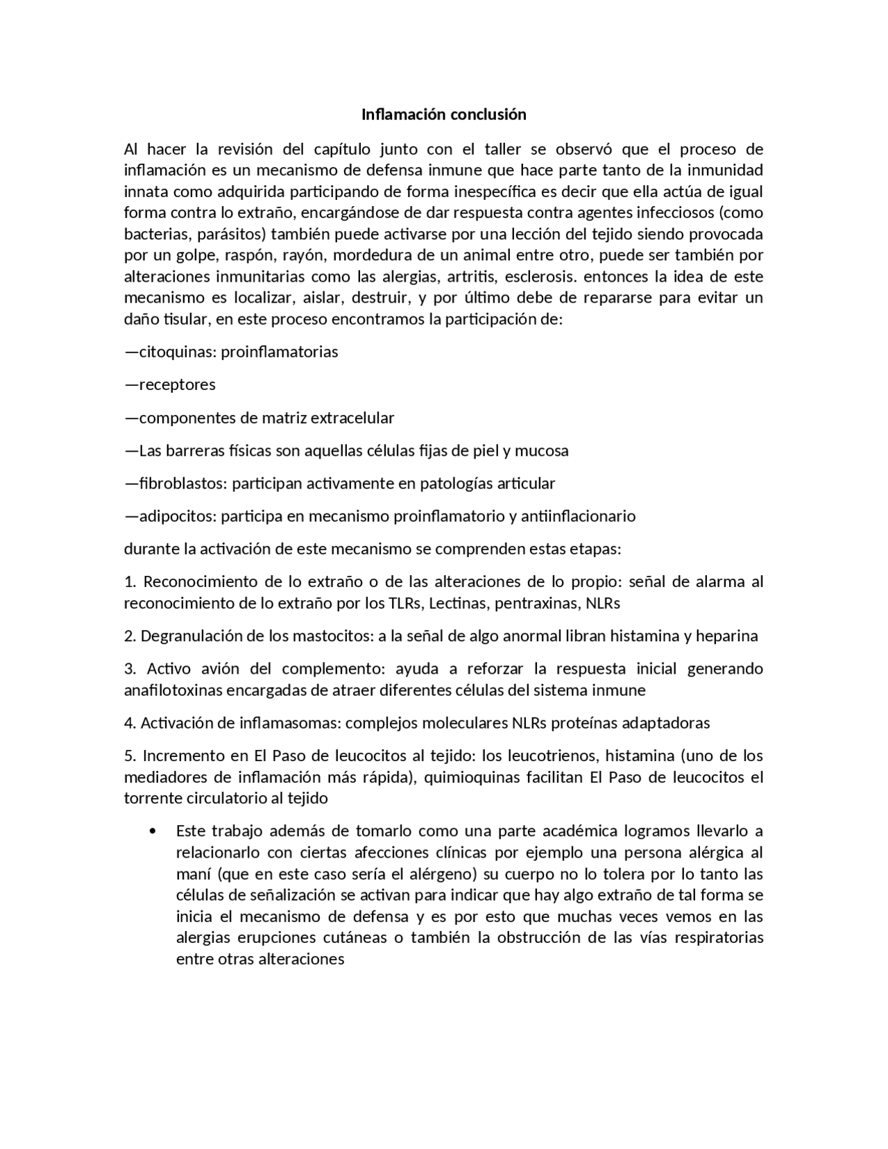 Resumen En Un Documento De Inflamación Appunti Di Immunologia Docsity