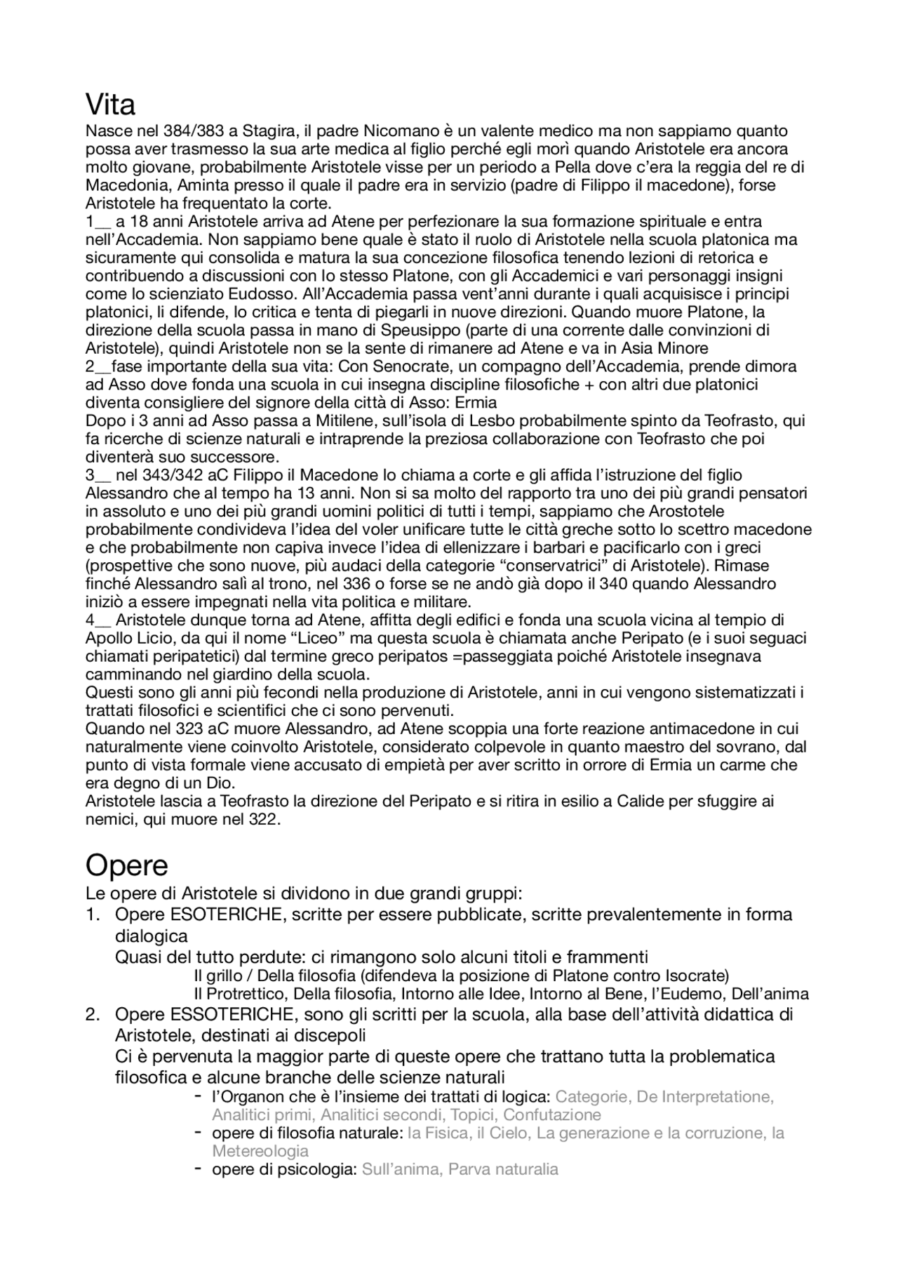 Aristotele Appunti E Libro Docsity
