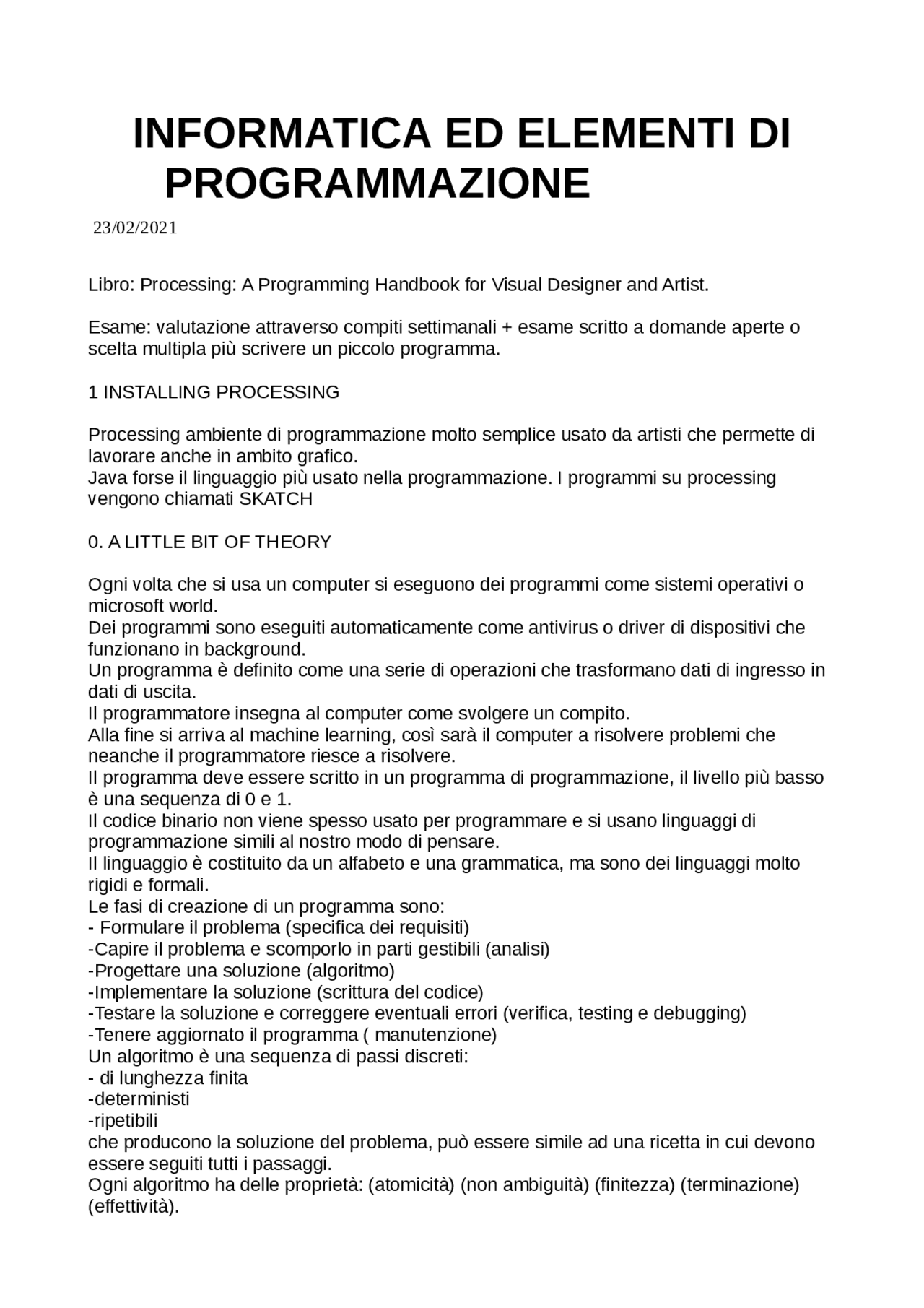 Informatica Ed Elementi Di Programmazione 1 Unitn Docsity