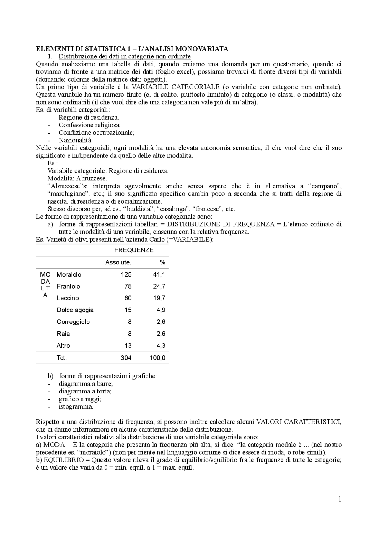Elementi Di Statistica Lanalisi Monovariata Docsity