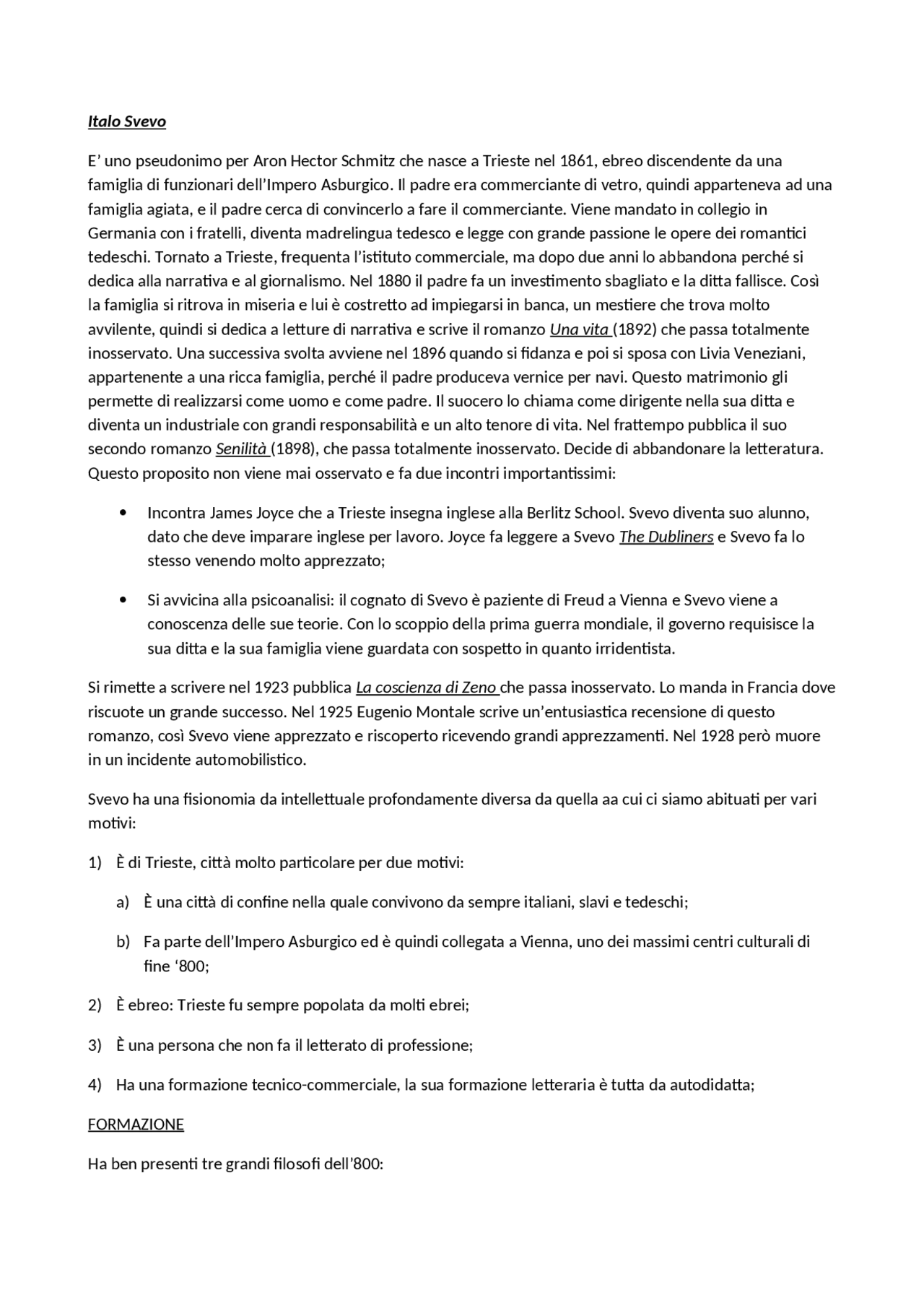 Appunti Svevo e Pirandello - Docsity