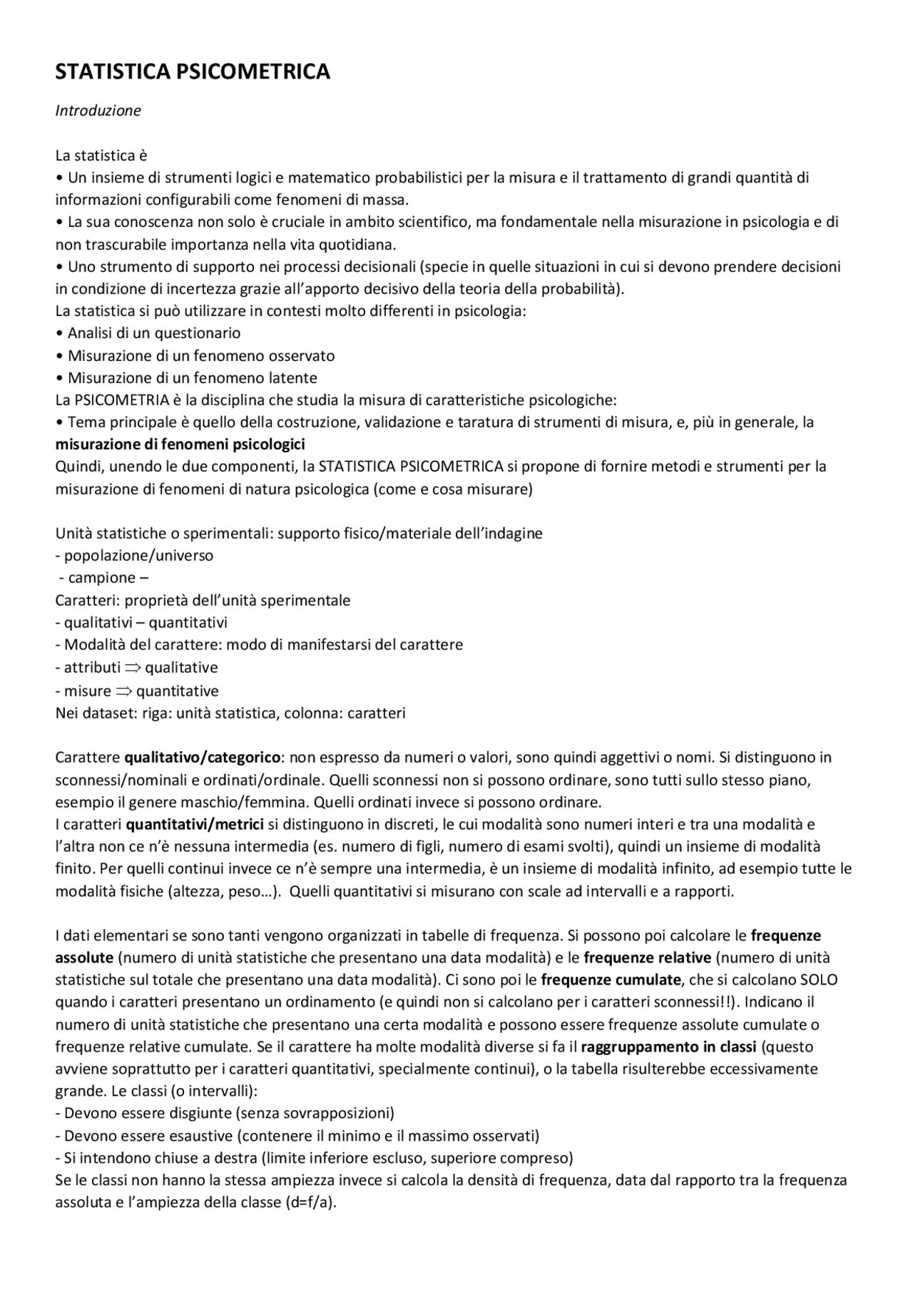 Appunti Statistica Psicometrica Docsity