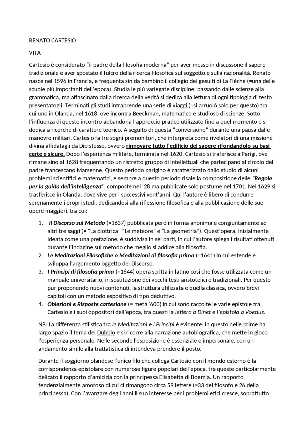 Riassunto Di Cartesio Docsity