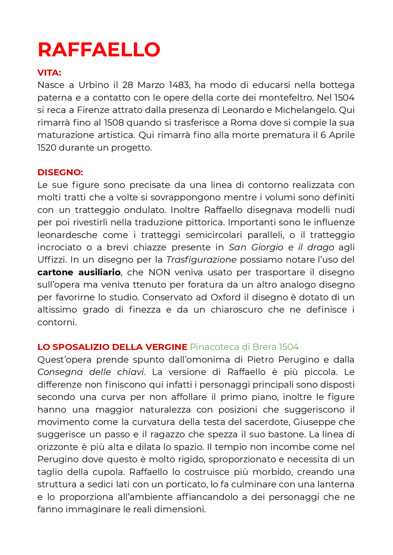 Raffaello Vita E Opere Docsity