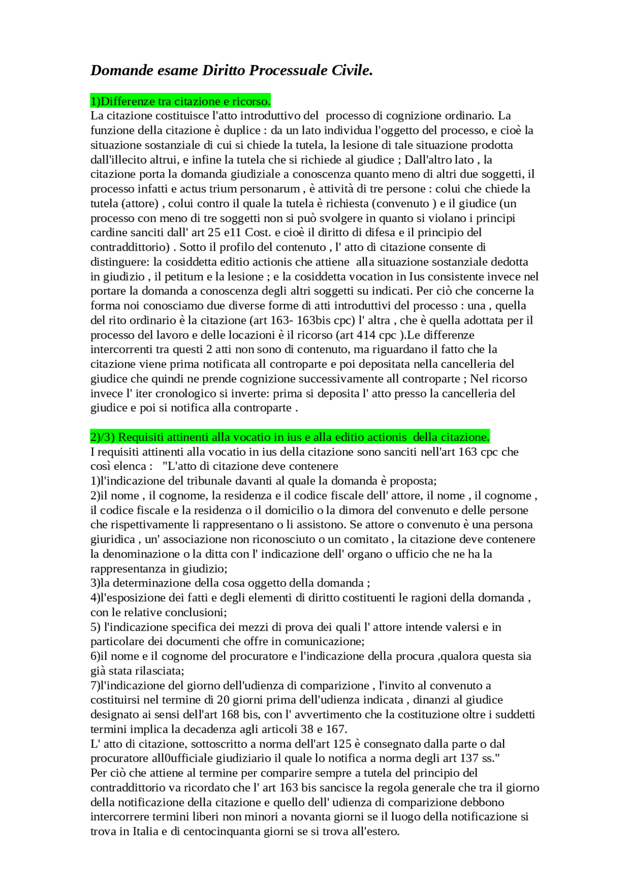 Tutte Le Risposte Delle Domande Di Processuale Civile Seconda Parte