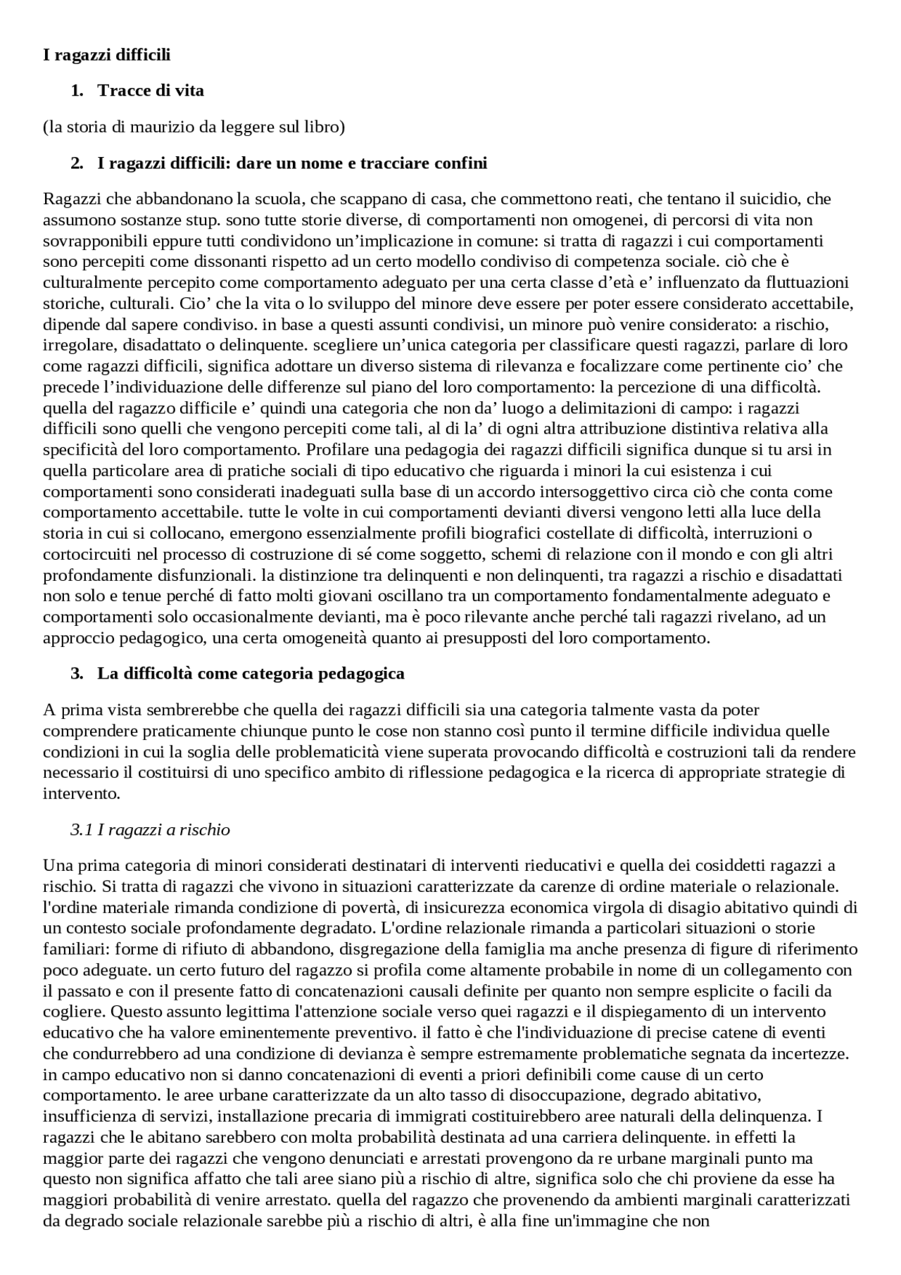 I Ragazzi Difficili Di Pedagogia Speciale Docsity