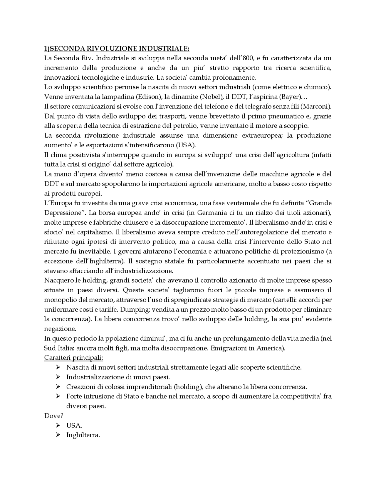 Appunti Di Ripasso Storia Per La Maturita Docsity