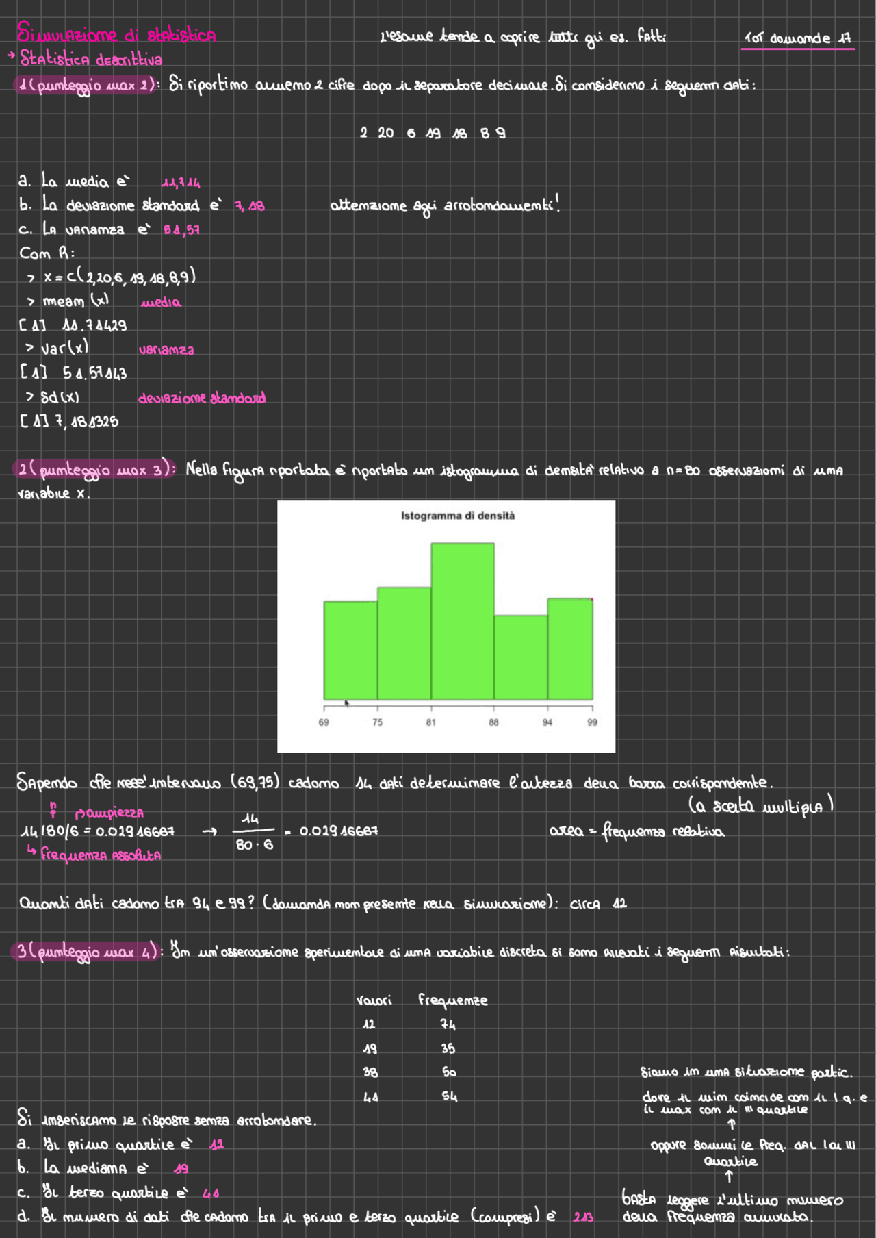 Simulazione d'esame/esame di statistica CTF UNIUPO - Docsity