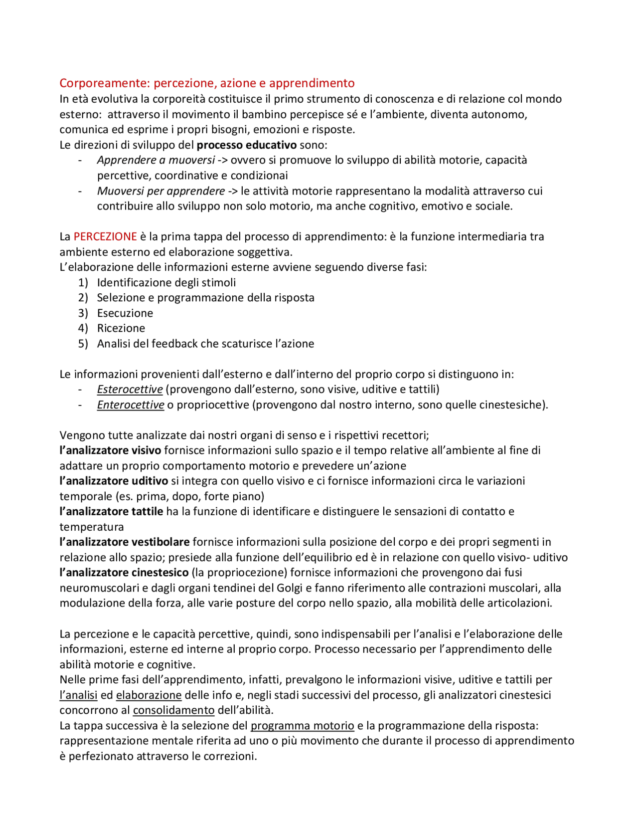 Riassunto Didattica In Movimento Docsity