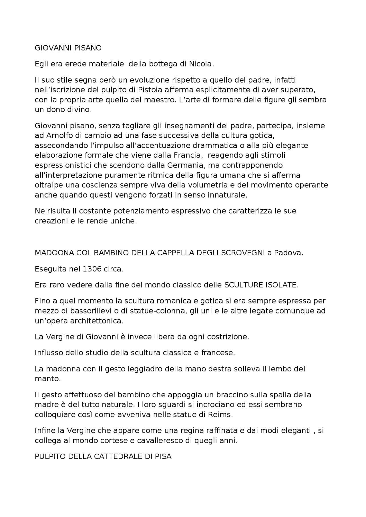 Giovanni Pisano Opere Docsity