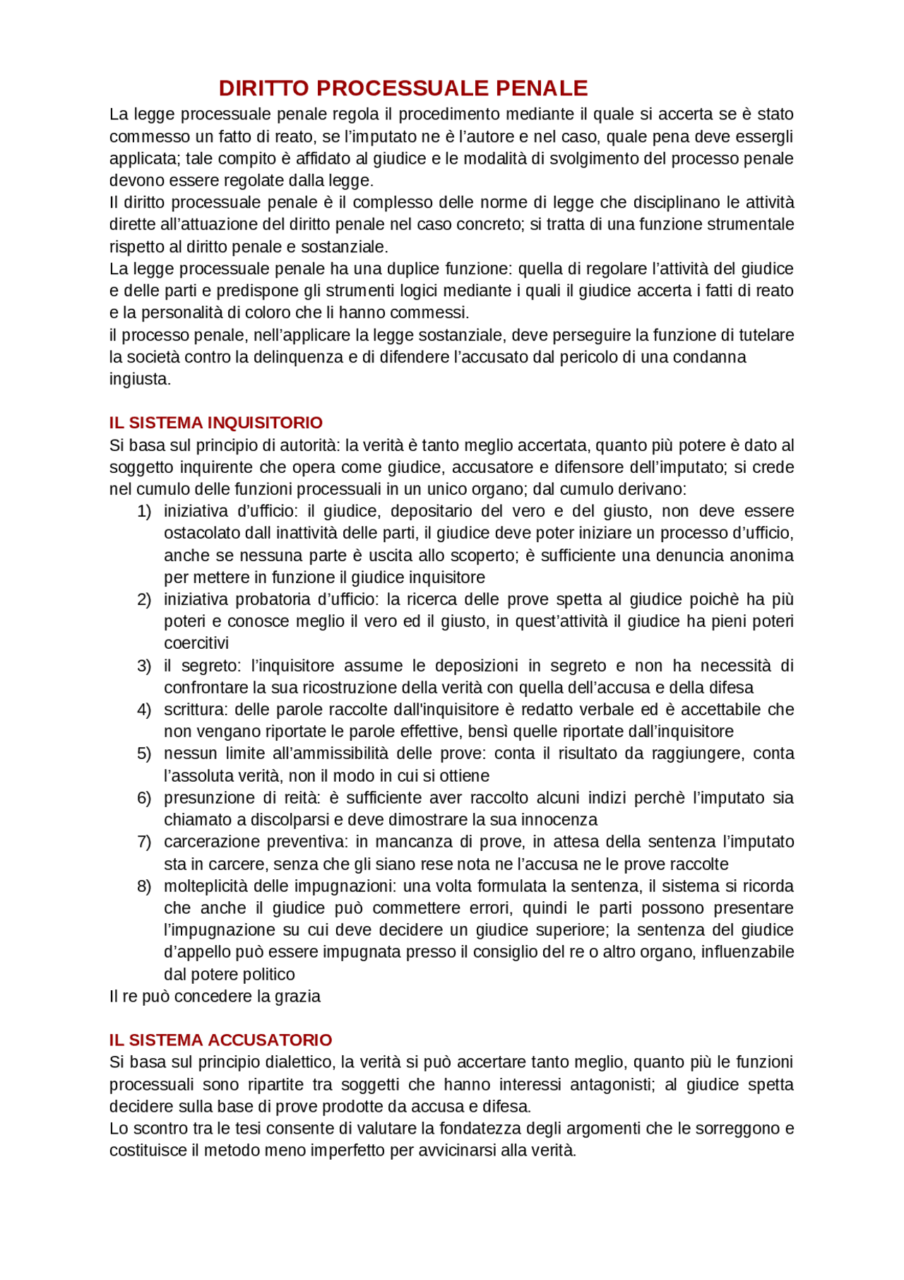 Diritto processuale penale. riassunto completo - Docsity