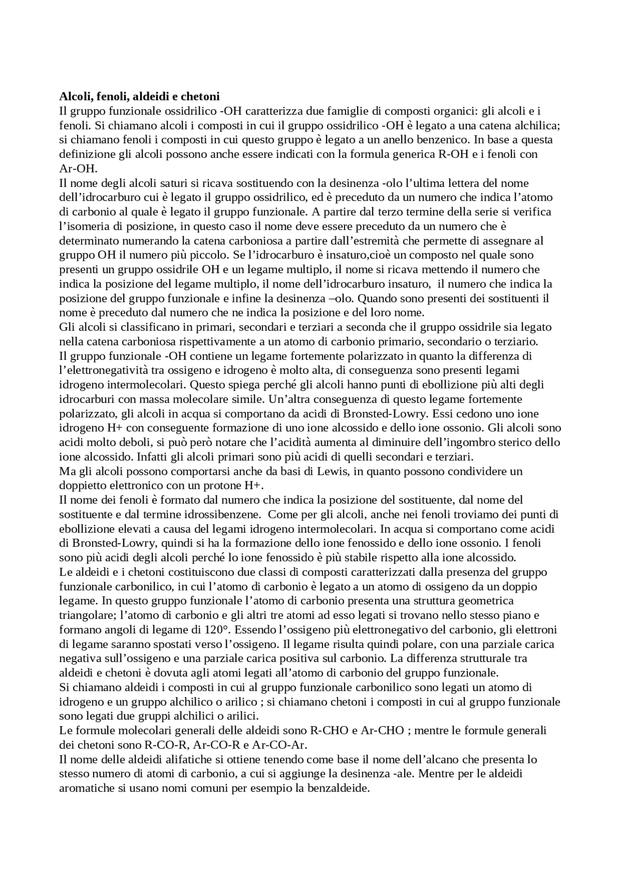 Alcoli Fenoli Aldeidi E Chetoni Docsity