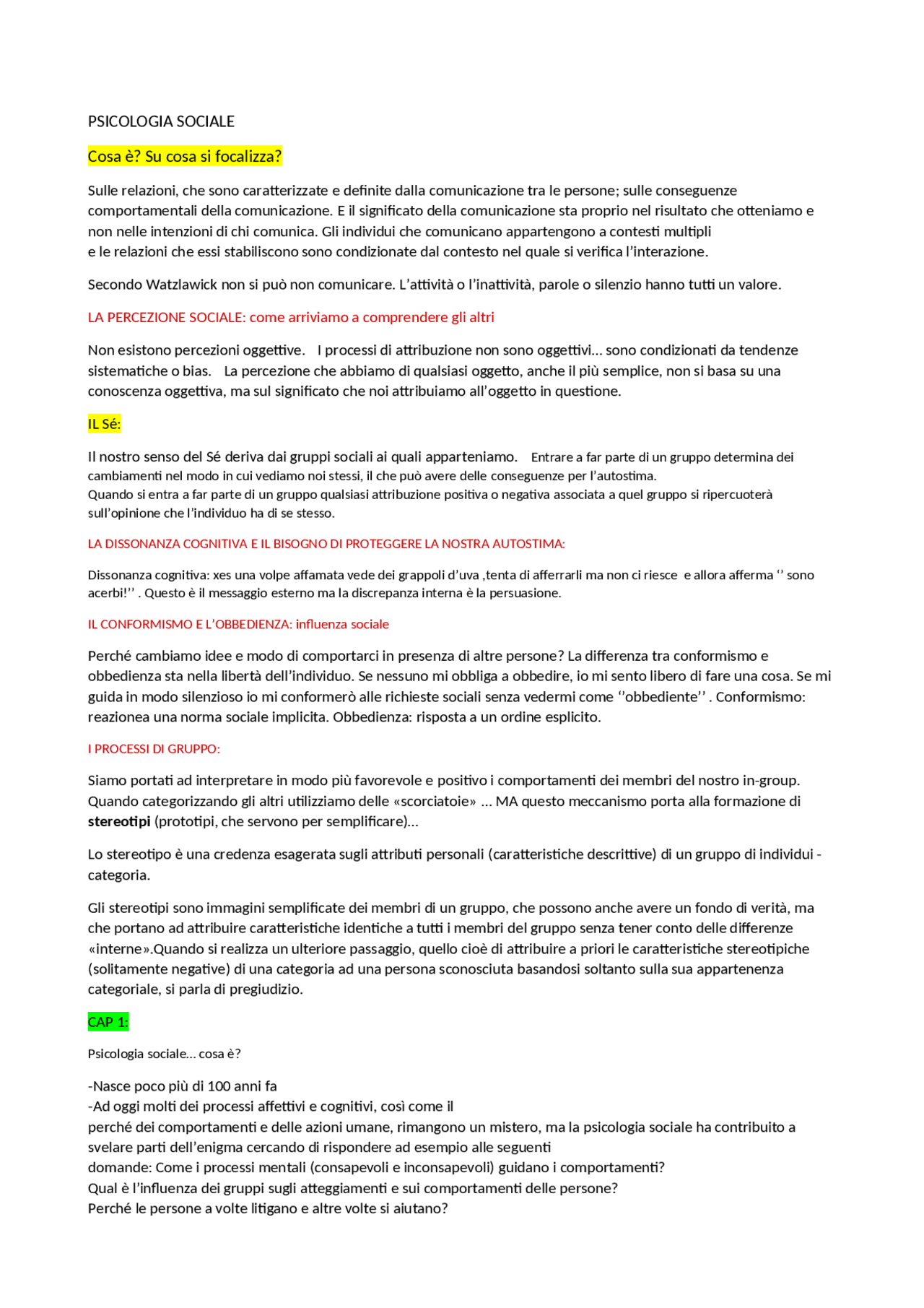 Cap 1 Psicologia Sociale Docsity