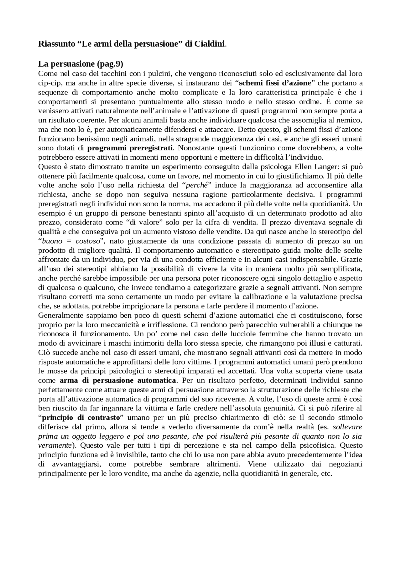 Riassunto Le Armi Della Persuasione Di Cialdini Docsity