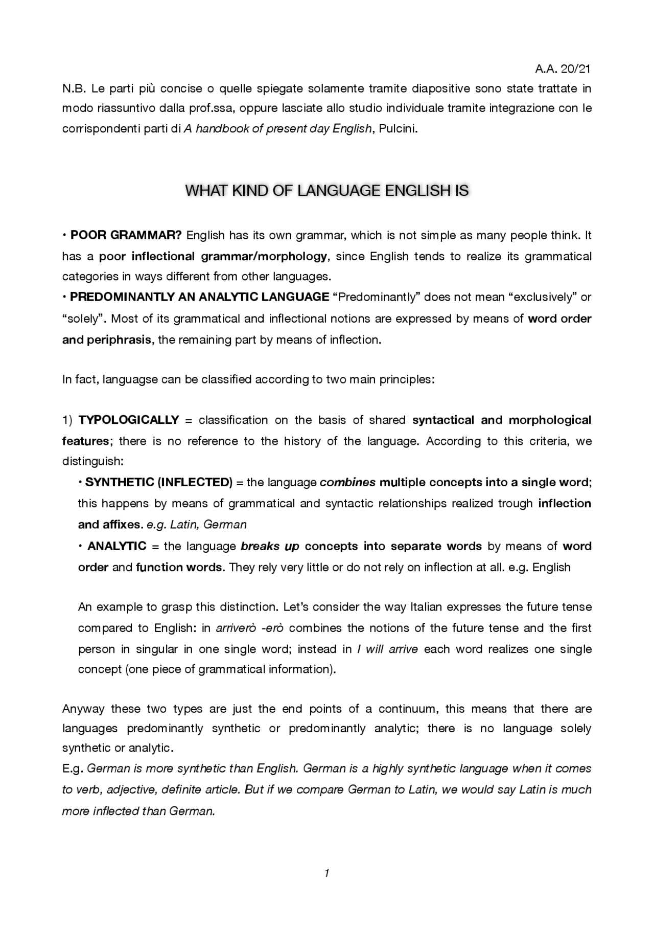 Appunti Linguistica Inglese Profssa Piotti Docsity