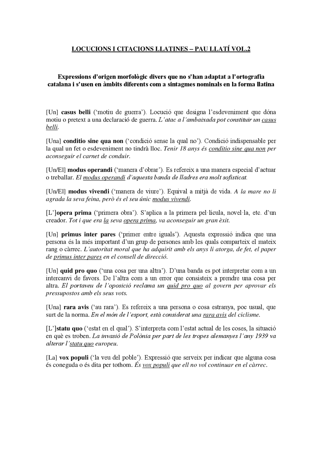 Latinismos de latín que entran a selectividad - Docsity