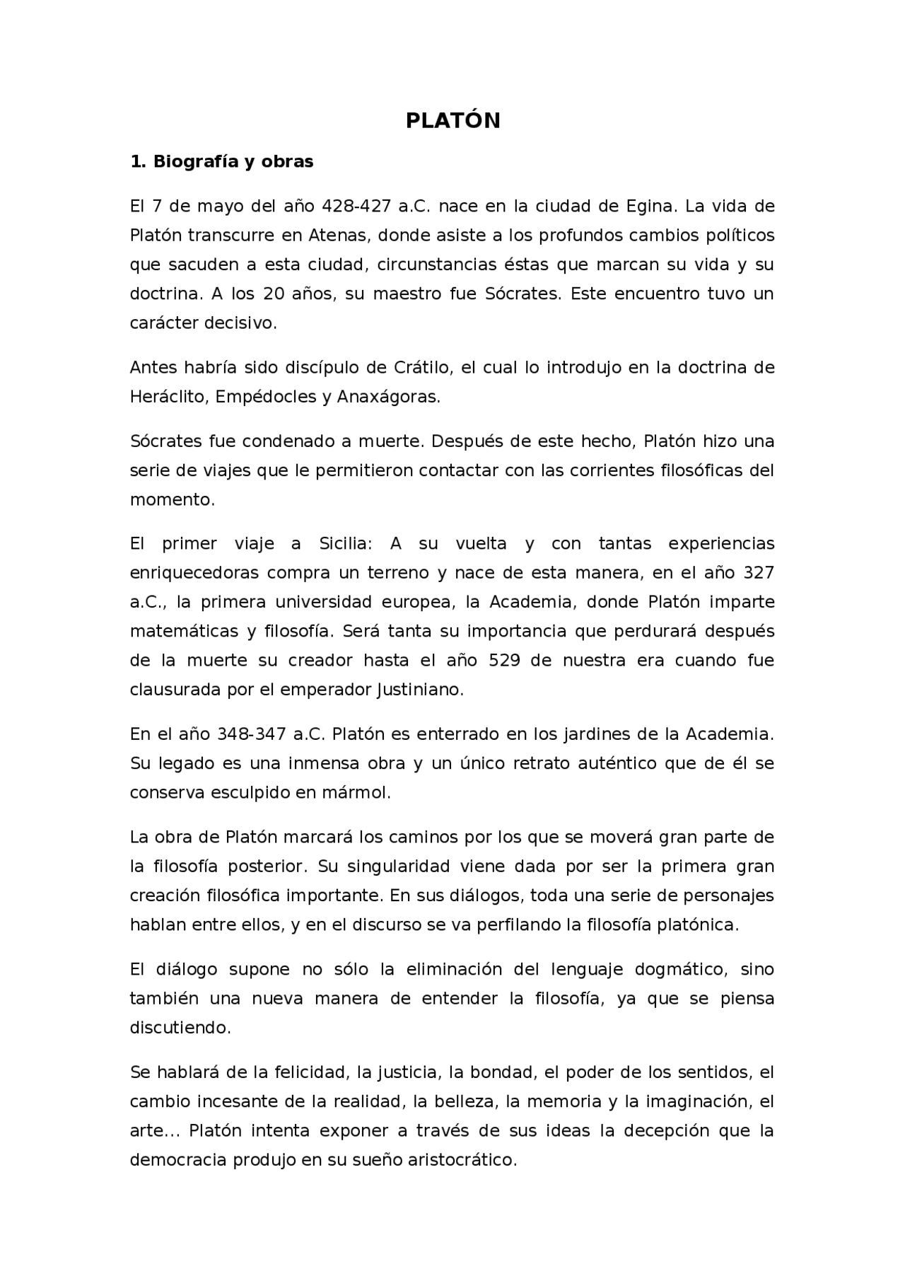 Apuntes Selectividad PlatÓn Apuntes De Historia De La Filosofía Docsity