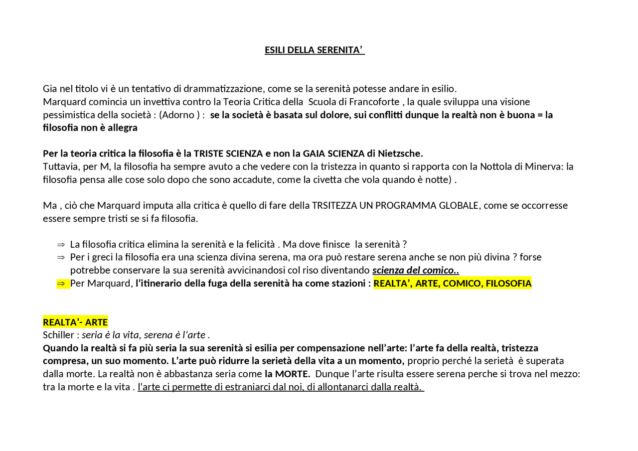 Riassunti Estetica Esili Della Serenità Docsity