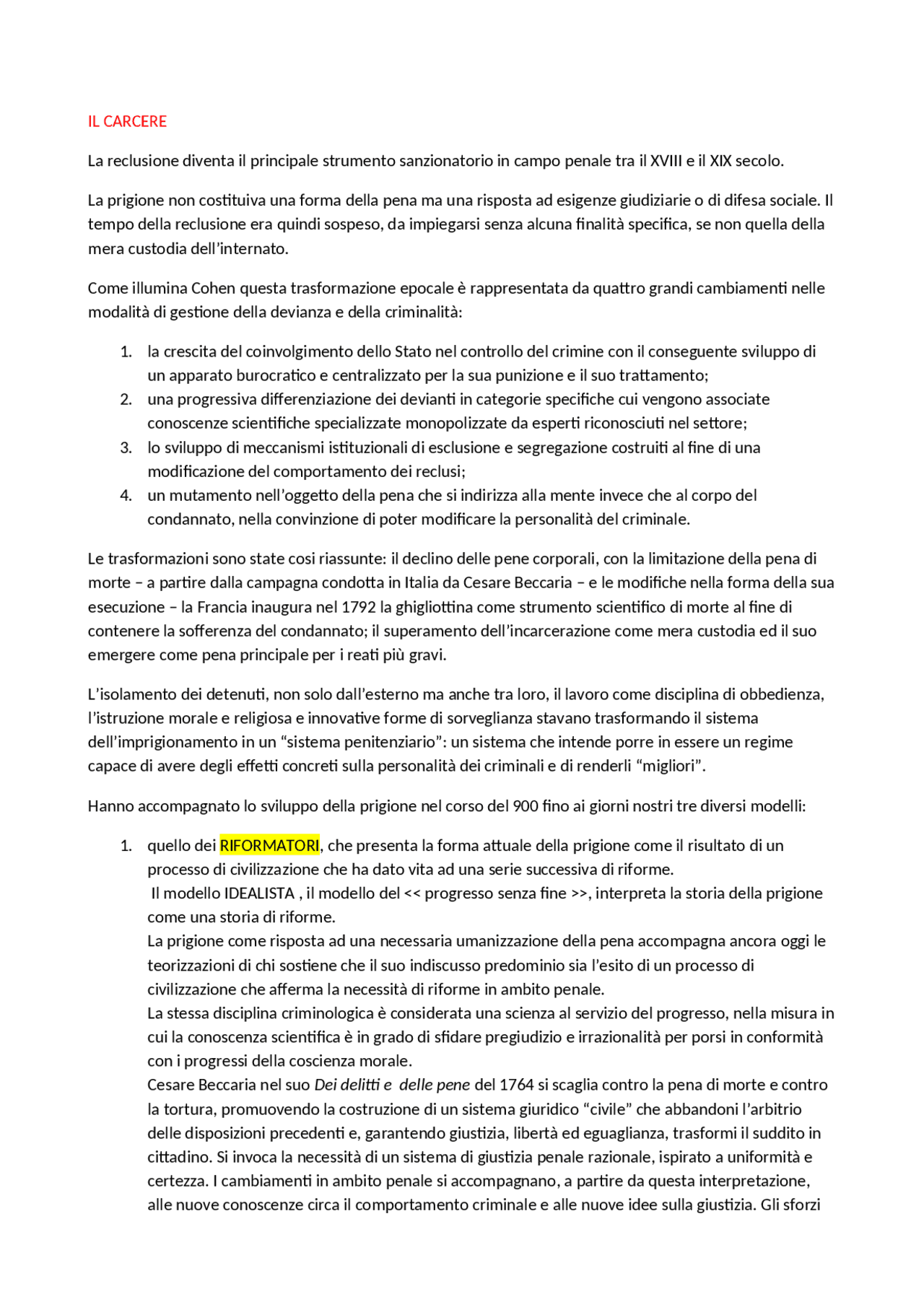 Il Carcere Sintesi Del Libro Di Francesca Vianello Docsity