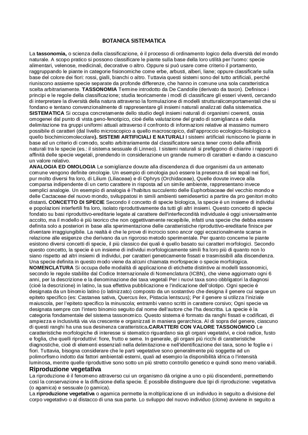 Botanica Sistematica Docsity