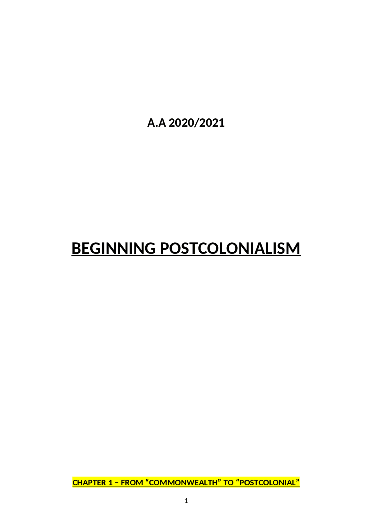 Riassunto Beginning Postcolonialism - Docsity