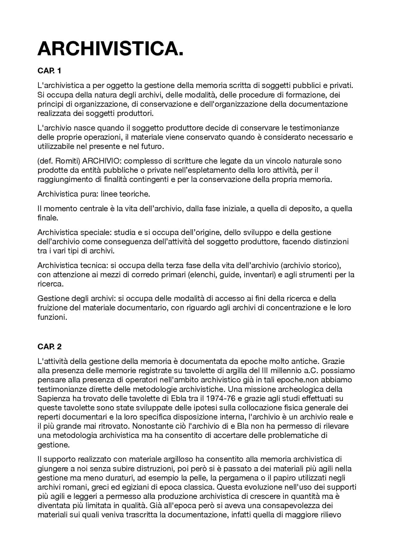 Sintesi archivistica generale - A. Romiti - Docsity