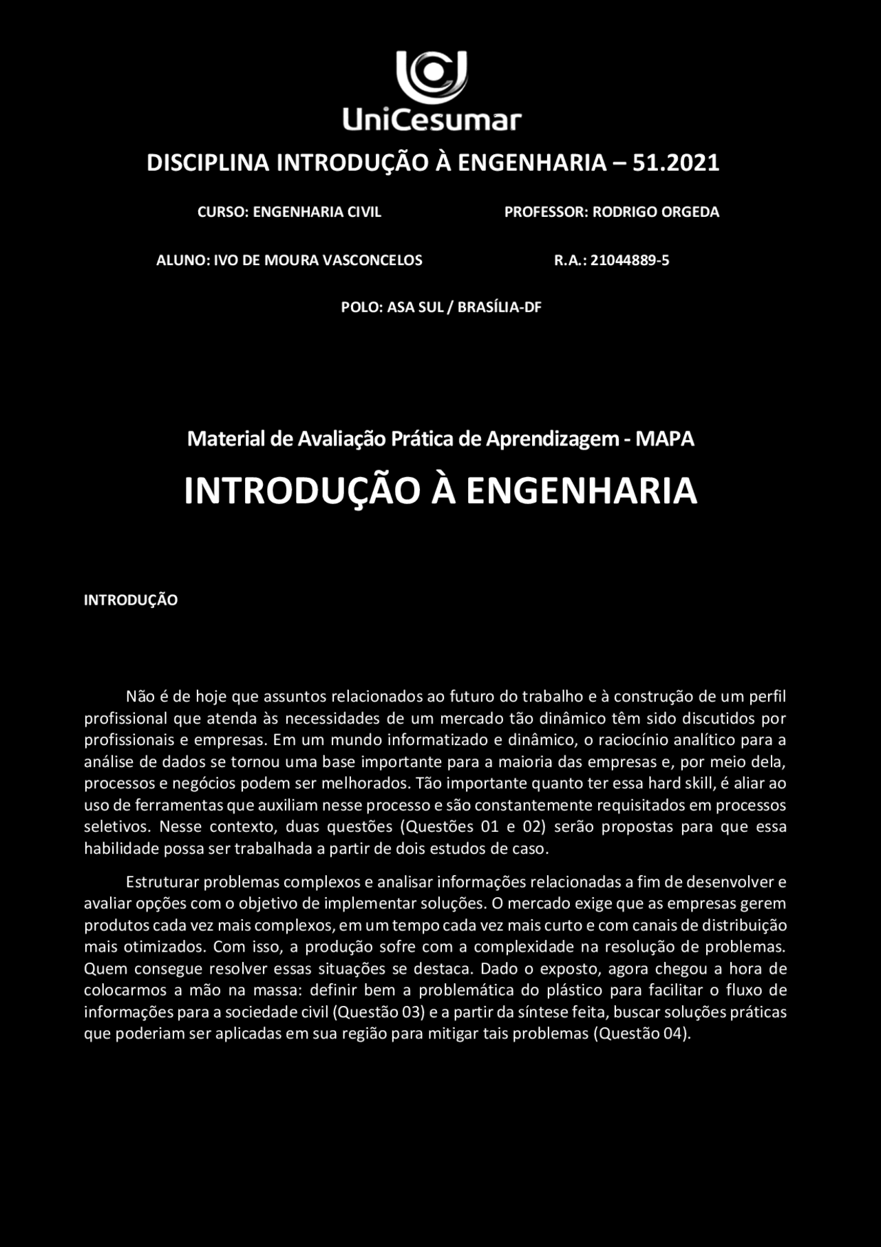 Mapa IntroduÇÃo À Engenharia Docsity