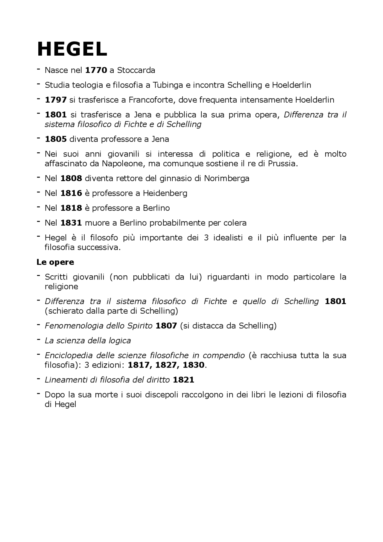 Vita e opere di Hegel - Docsity