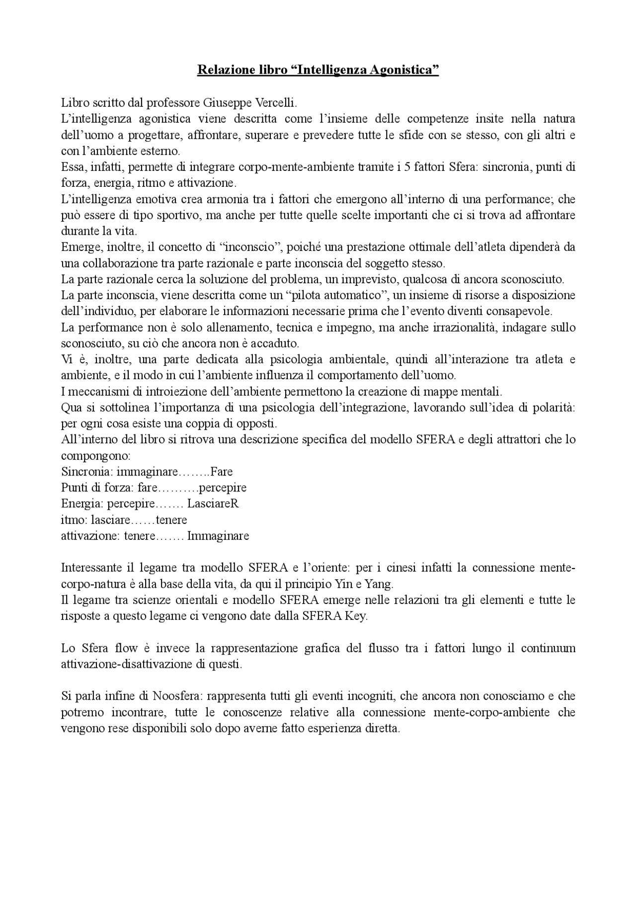 Intelligenza Agonistica Riassunto Docsity