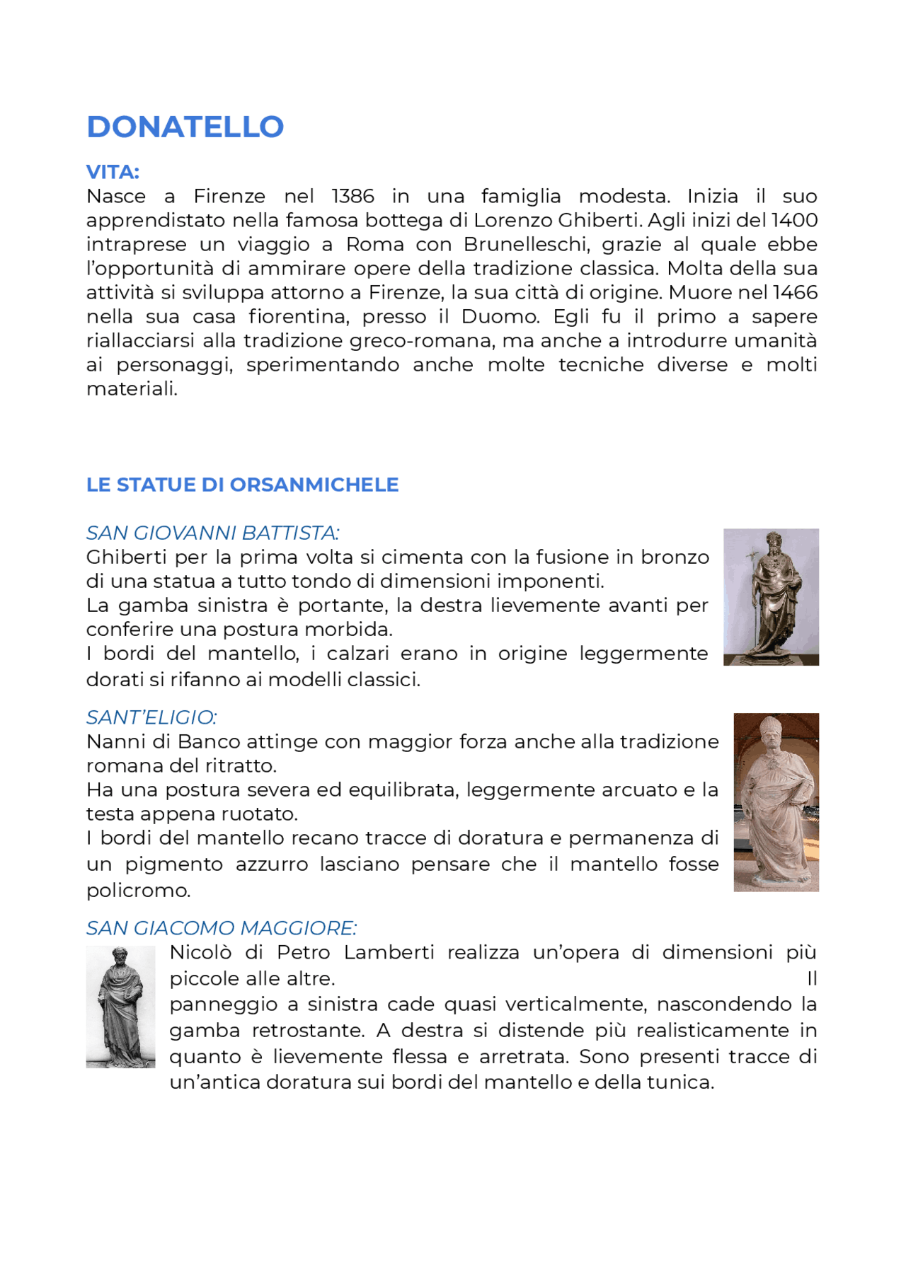 Donatello Vita E Opere Docsity