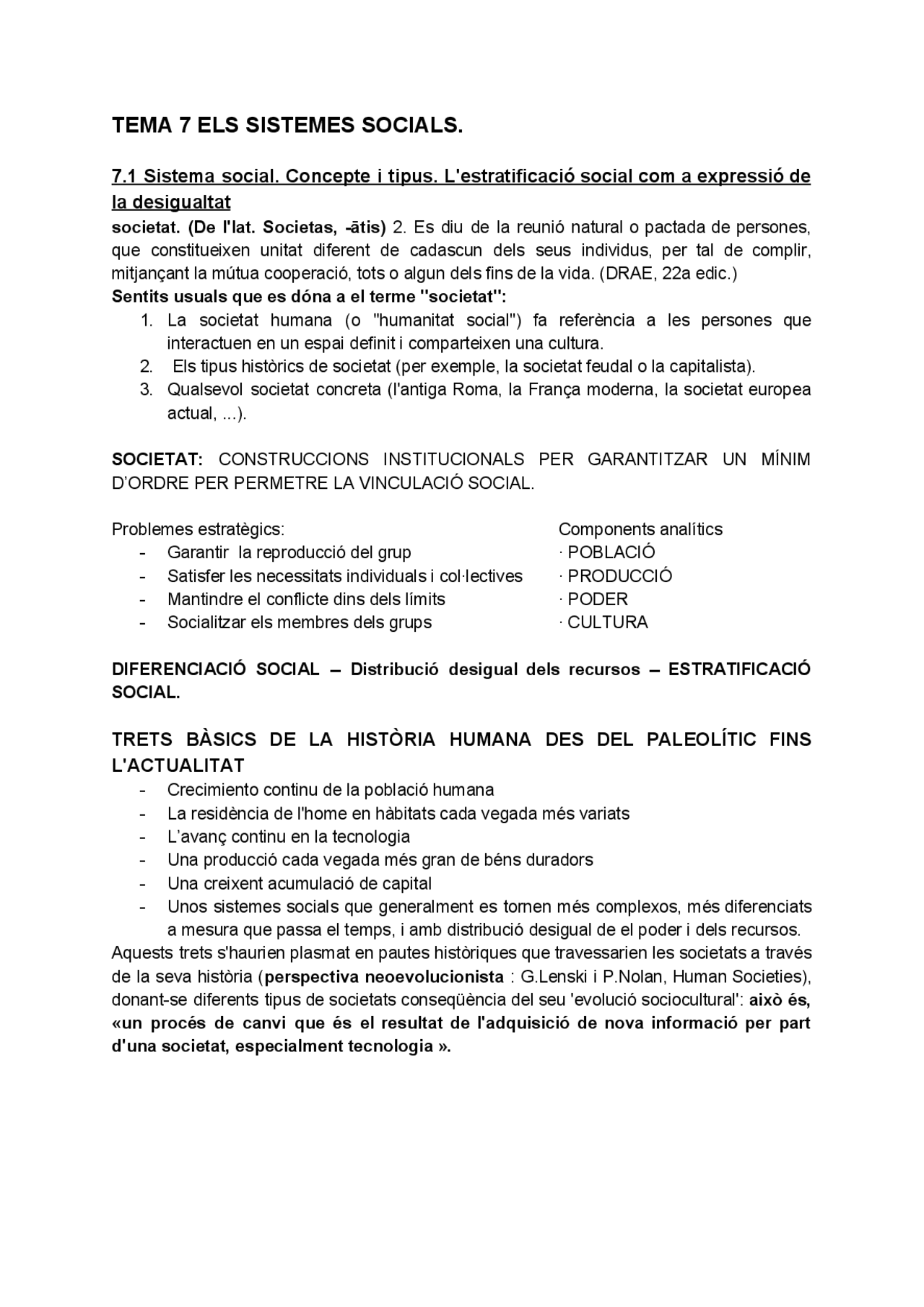 Tema 7 I 8 Evolució De Les Societats Humanes Docsity