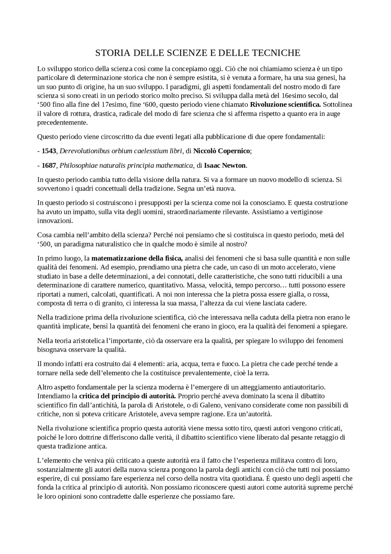 Storia Delle Scienze E Delle Tecniche Docsity