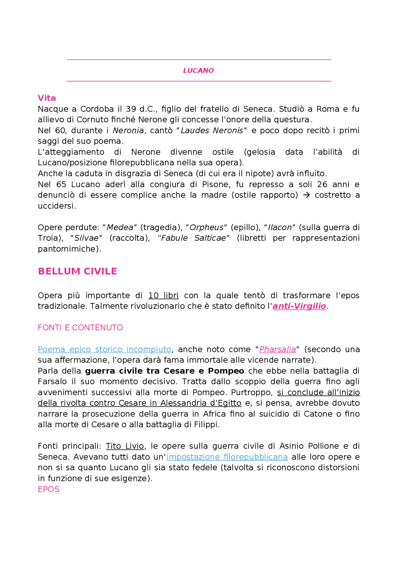 Vita E Opere Di Lucano Appunti Di Latino Docsity