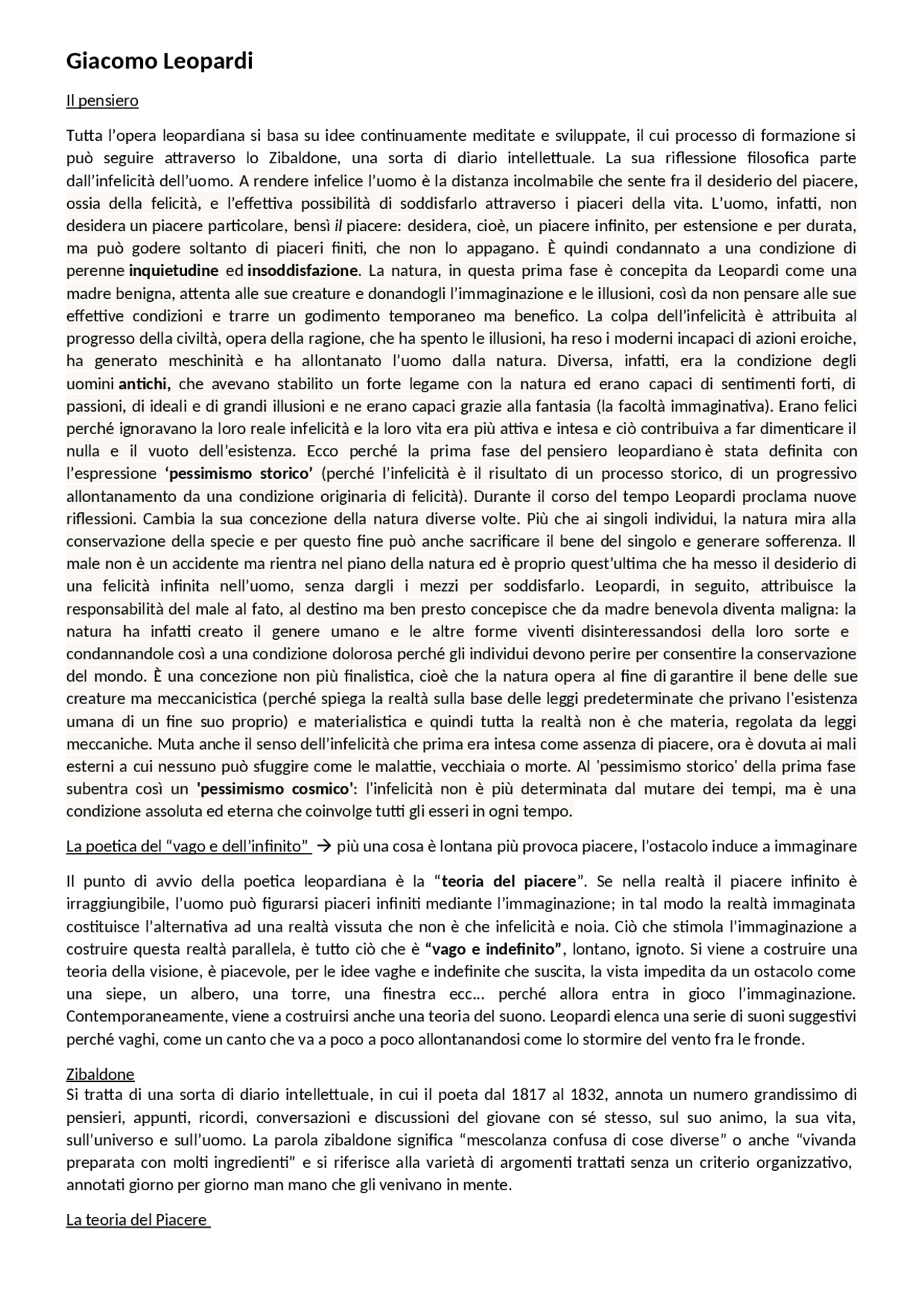 Giacomo leopardi, il suo pensiero e le sue caratteristiche - Docsity