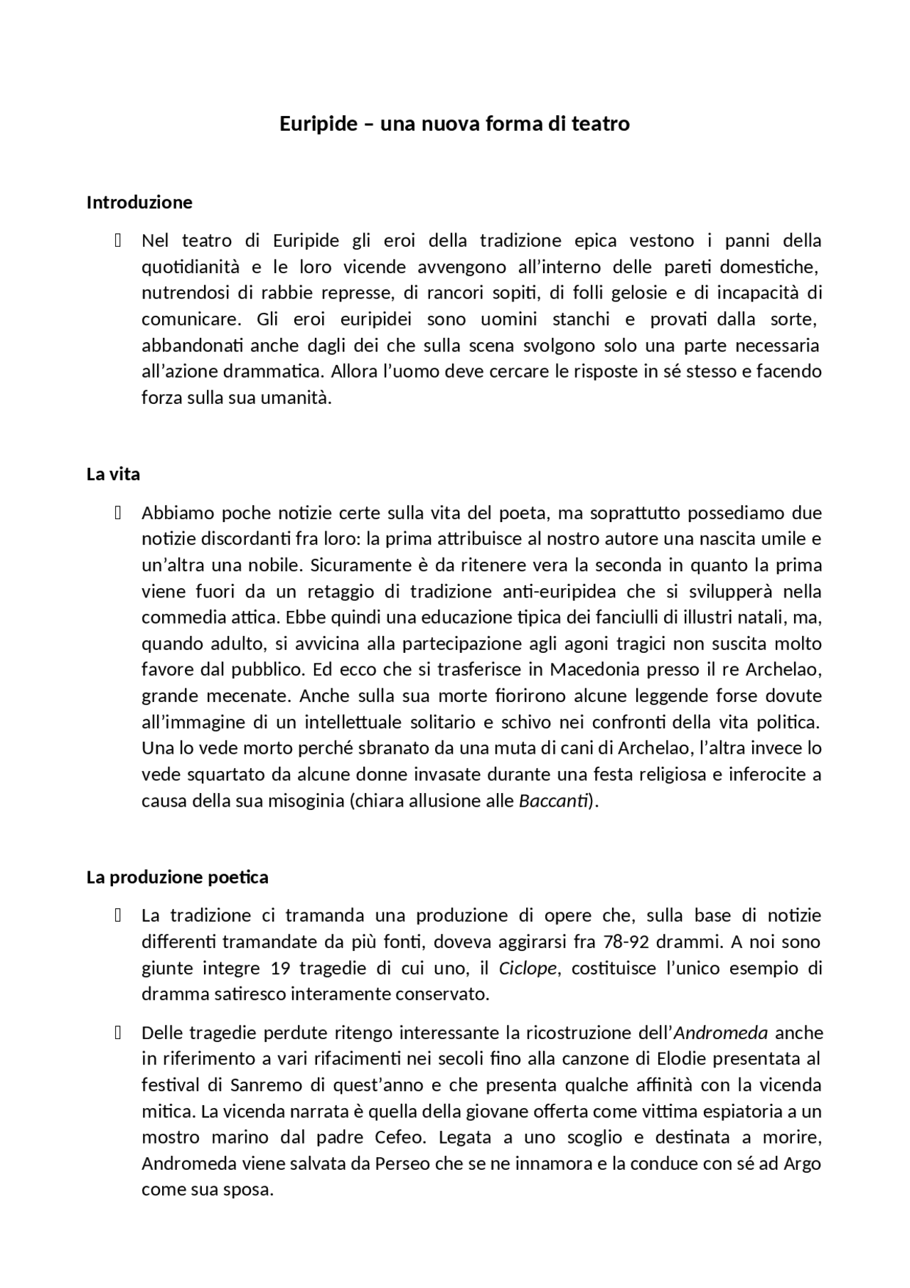 Euripide Riassunto Docsity