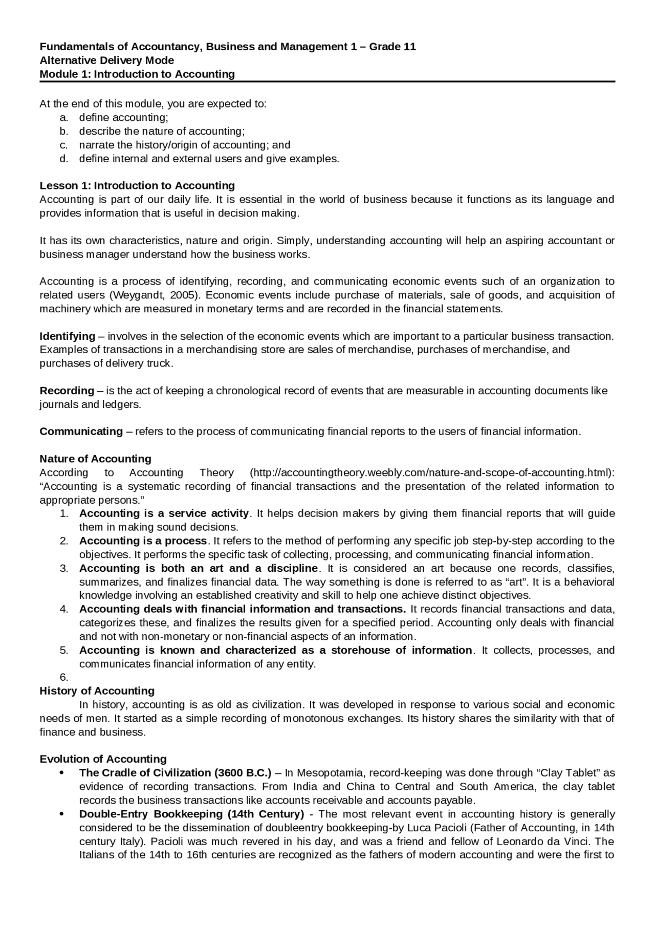 Fundamentals Of Accounting Business And Management Docsity