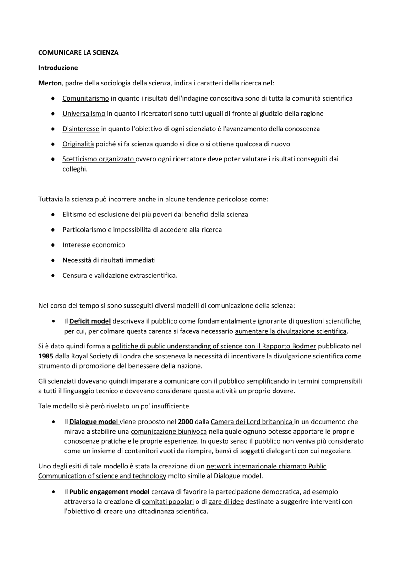 Riassunto COMUNICARE LA SCIENZA. Bencivelli e De Ceglia - Docsity