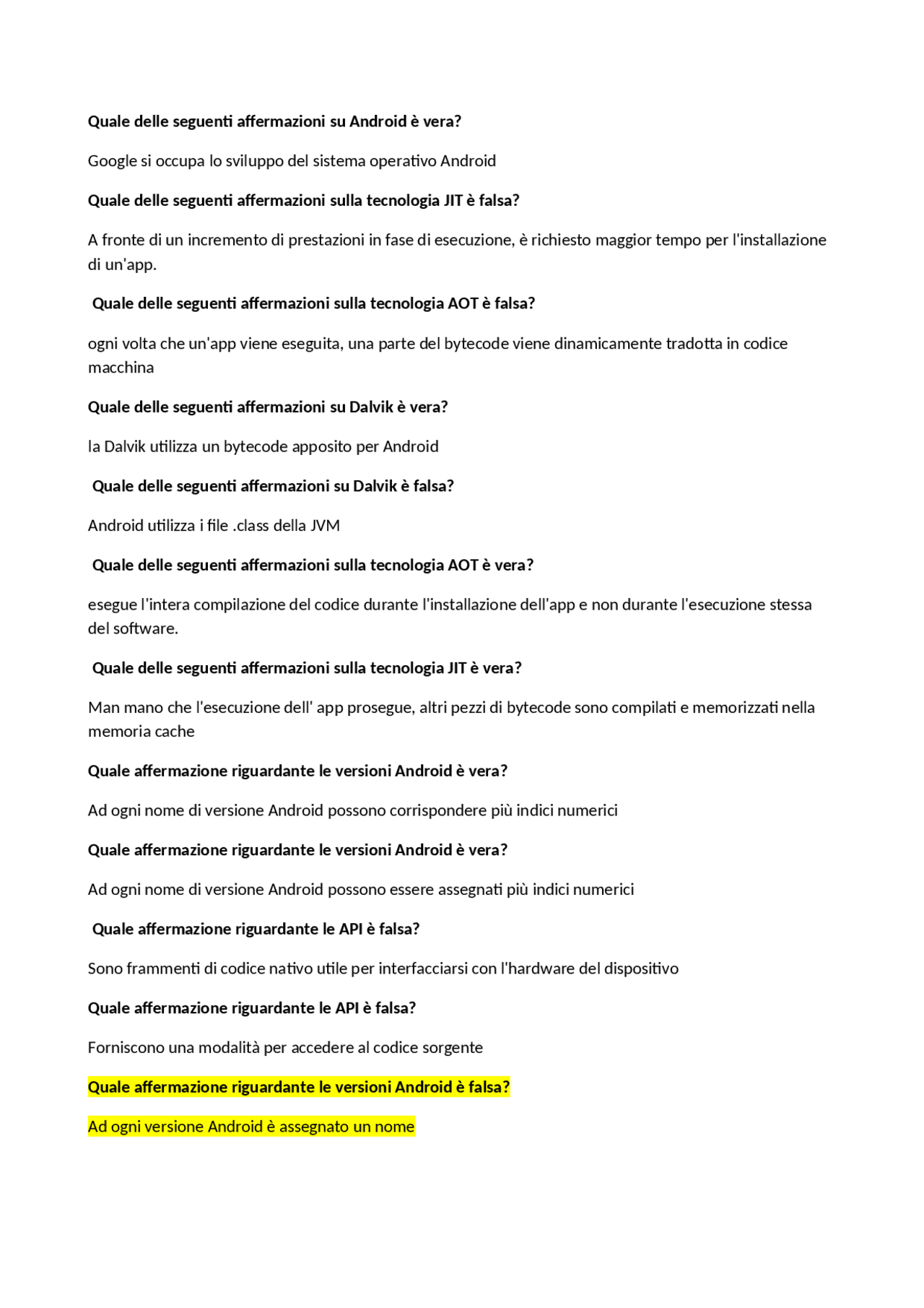 Programmazione di app 1 risposte chiuse - Docsity