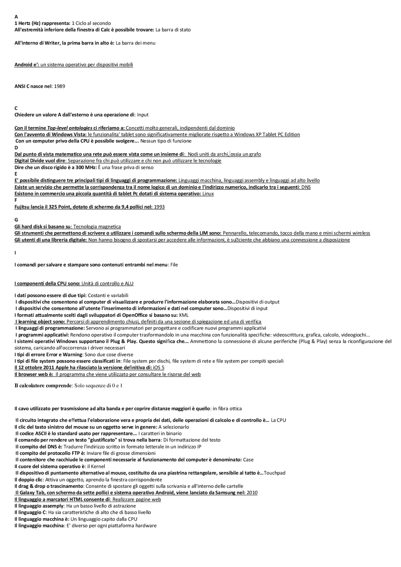 Domande Test Informatica Scienze Motorie Pegaso Docsity